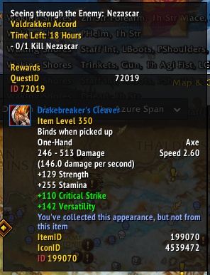 NA Server PvP World Quest Shows 350 Gear But Drops Higher Item Level ...