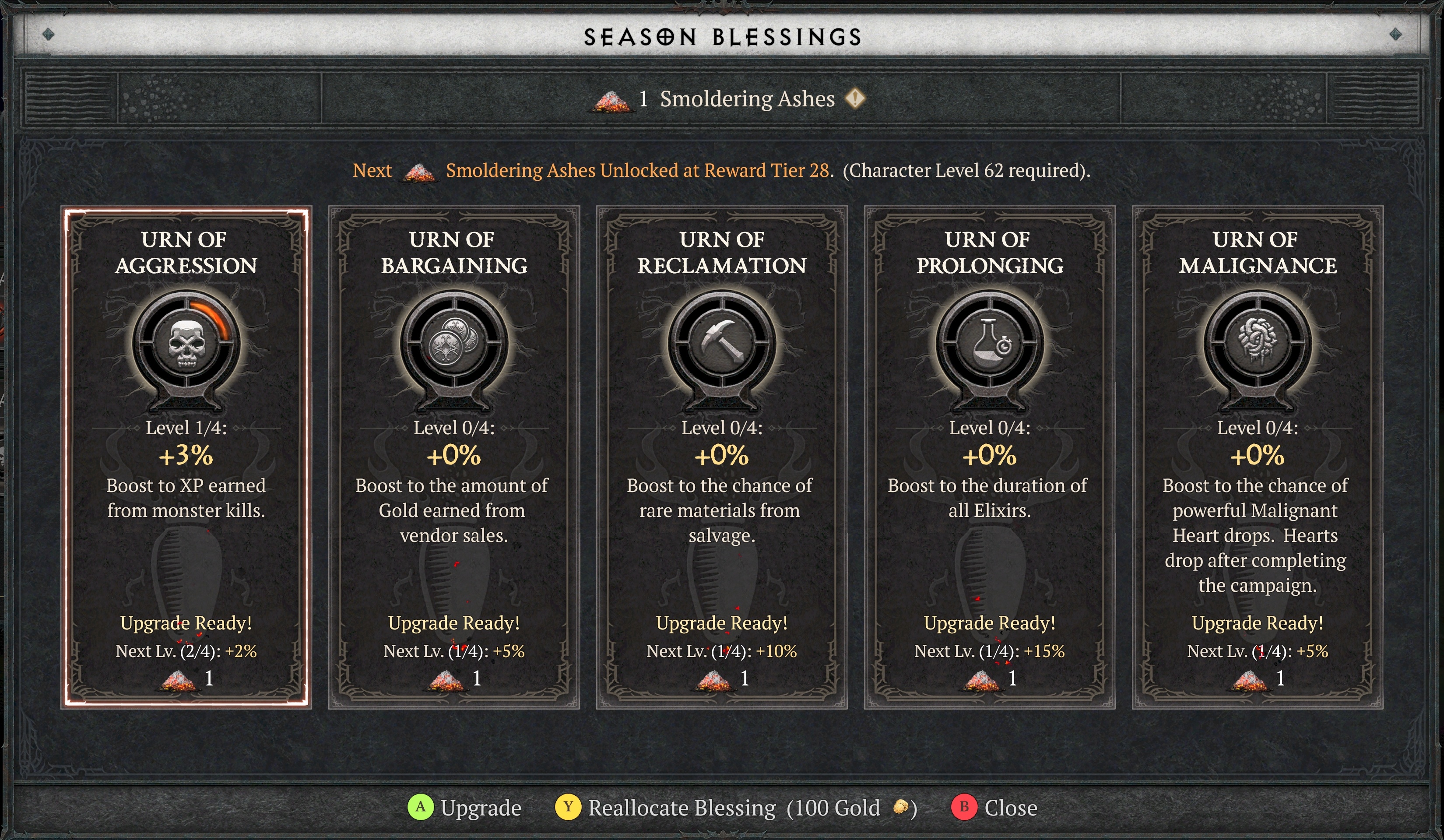 Patch 1.1.4: Urn of Aggression Season Blessing Experience Bonus ...