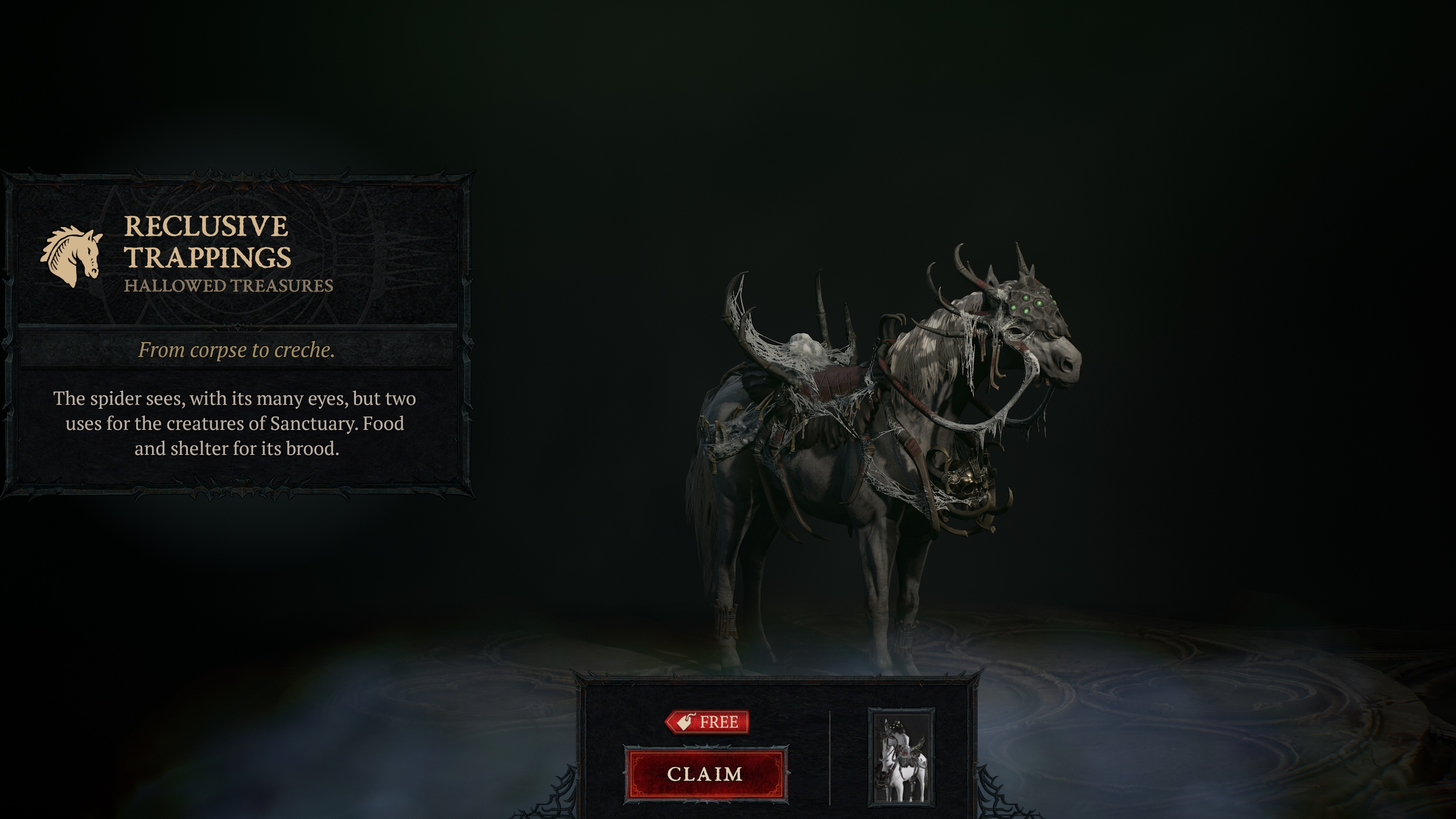 Reclusive Trappings Mount Armor - Diablo 4 Meat or Treat Daily Login ...