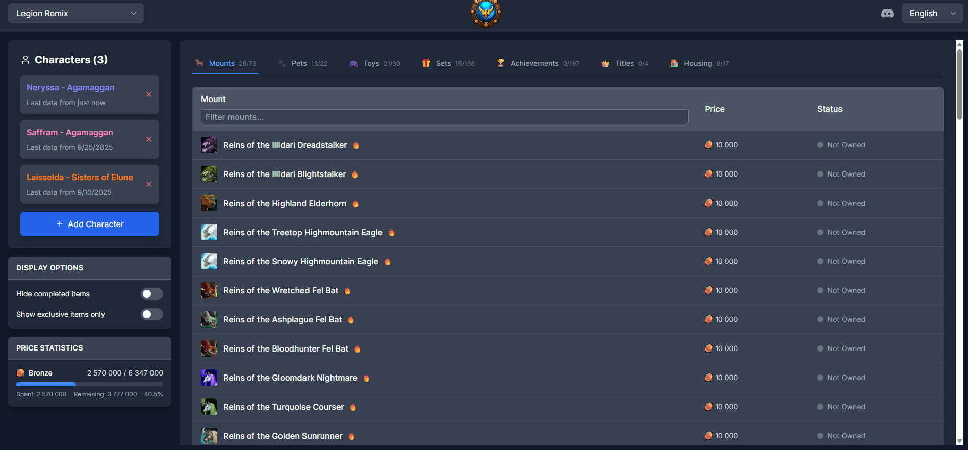 Track Items To Purchase in Legion Remix With Wowchievement's Tool - Wowhead News