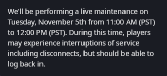 2-Hour Scheduled Maintenance During November 5th Reset - Wowhead News